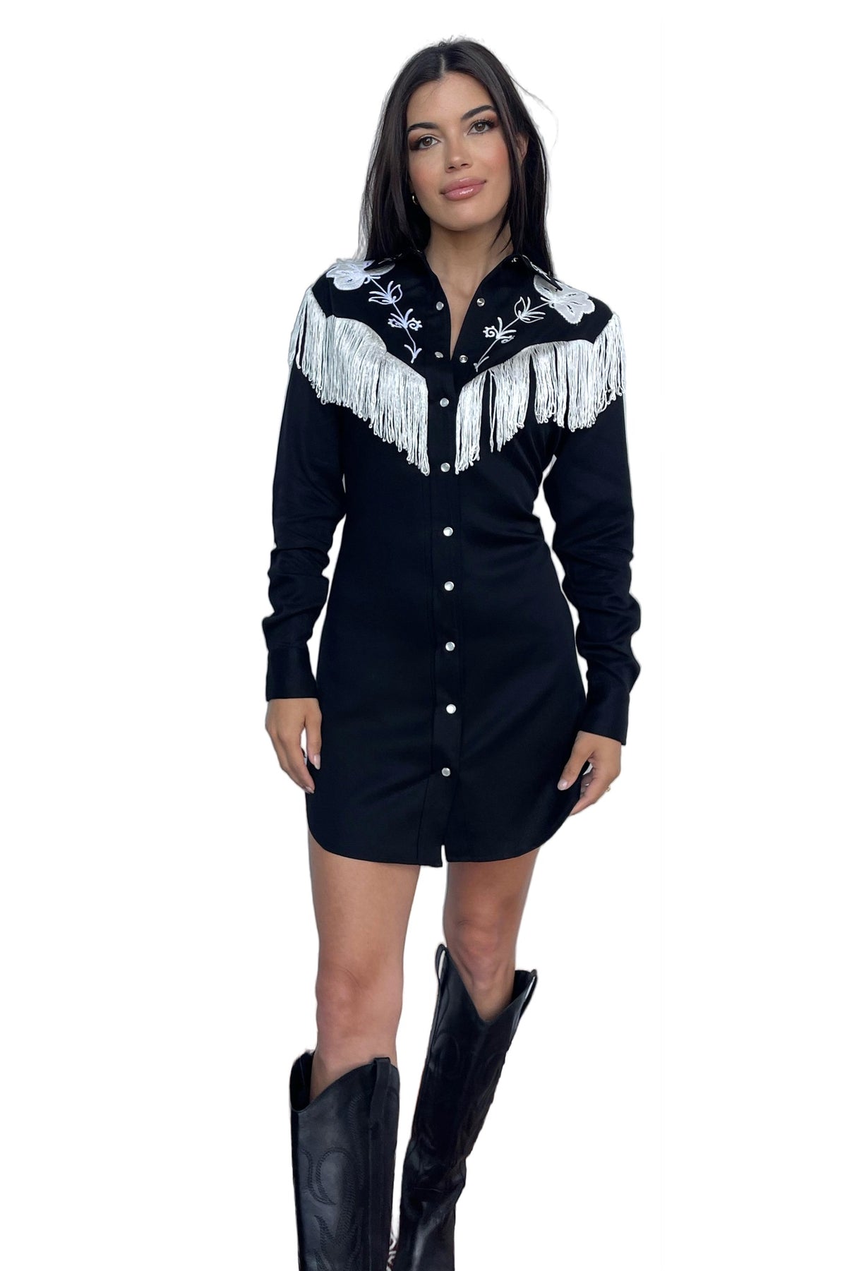 Roswell Women's Western Dress White - Fringe & Floral Embroidery | H Bar C